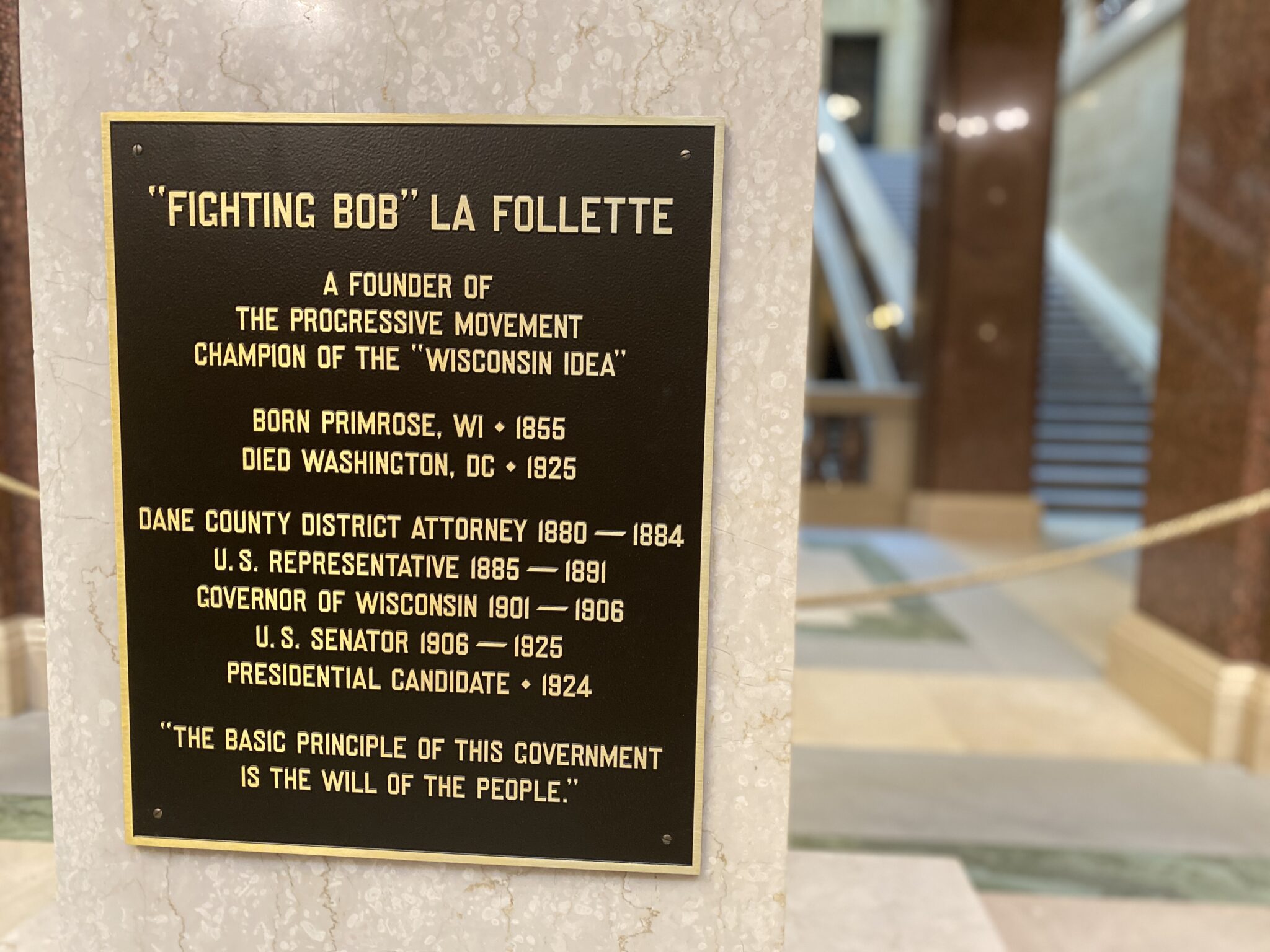 Fighting Bob La Follette Plaque Unveiled in State Capitol - WORT-FM 89.9